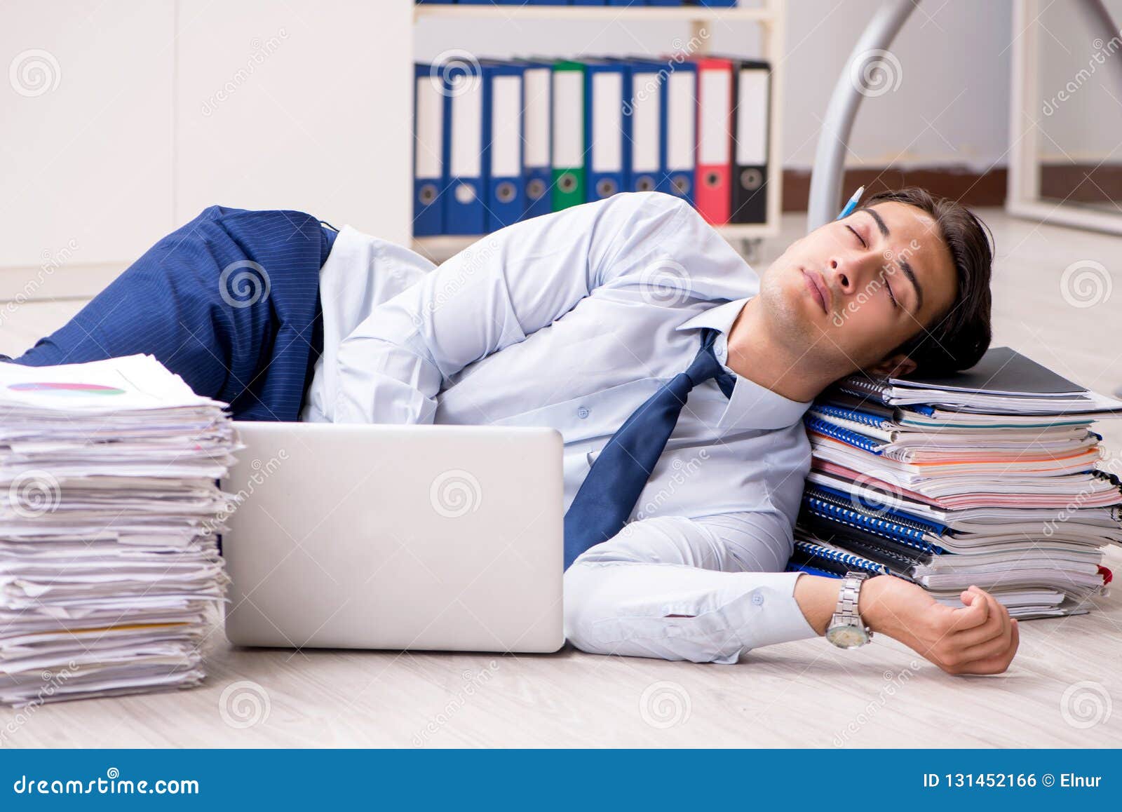 The Extremely Busy Employee Working in the Office Stock Photo - Image ...