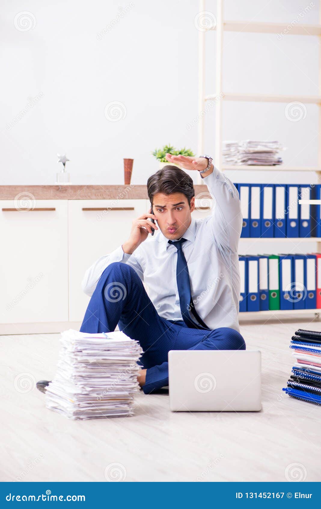 The Extremely Busy Employee Working in the Office Stock Image - Image ...