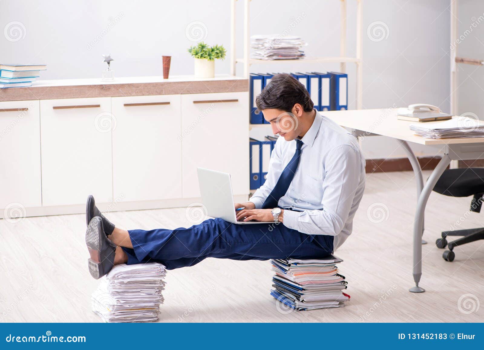 The Extremely Busy Employee Working in the Office Stock Image - Image ...