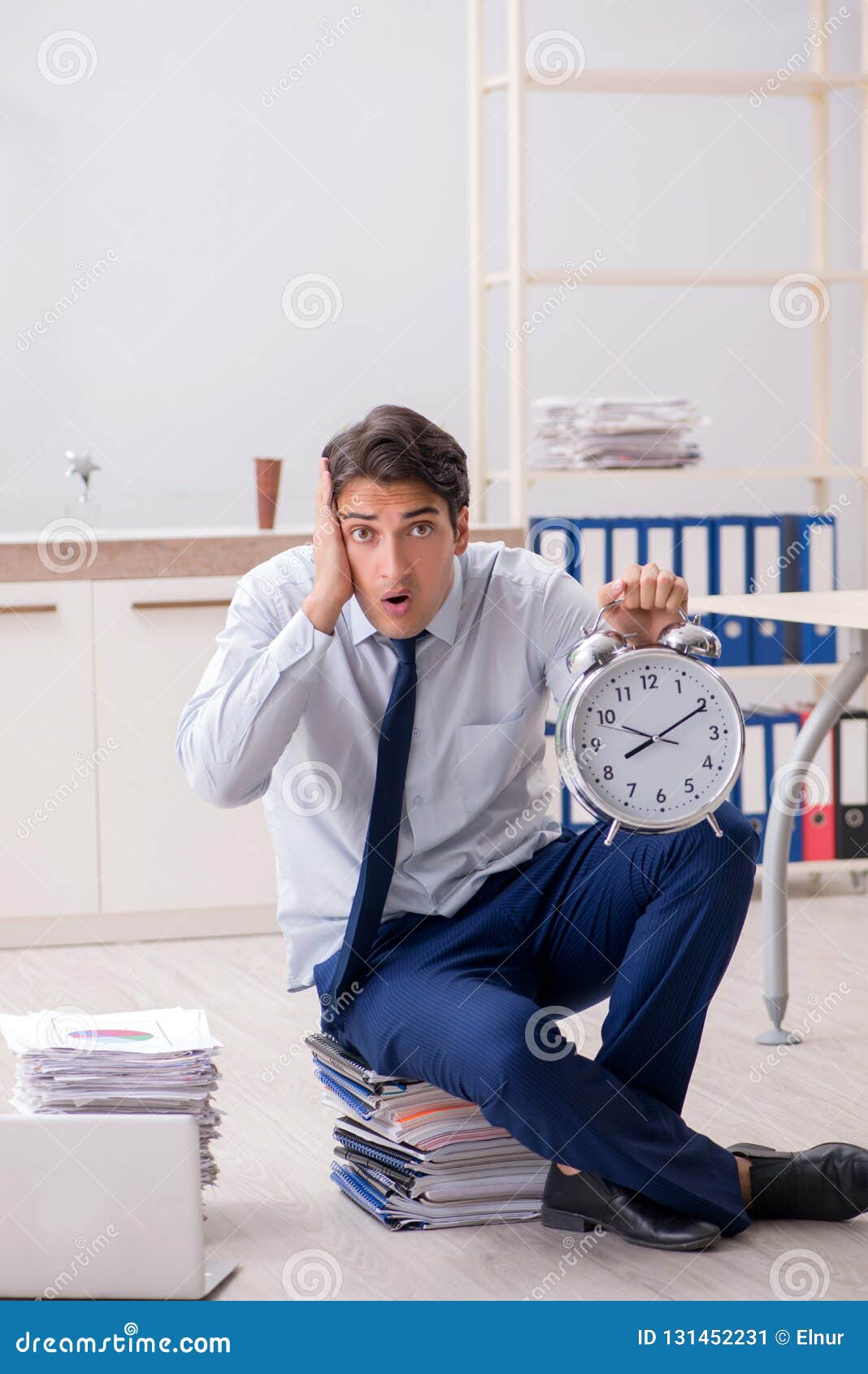 The Extremely Busy Employee Working in the Office Stock Image - Image ...