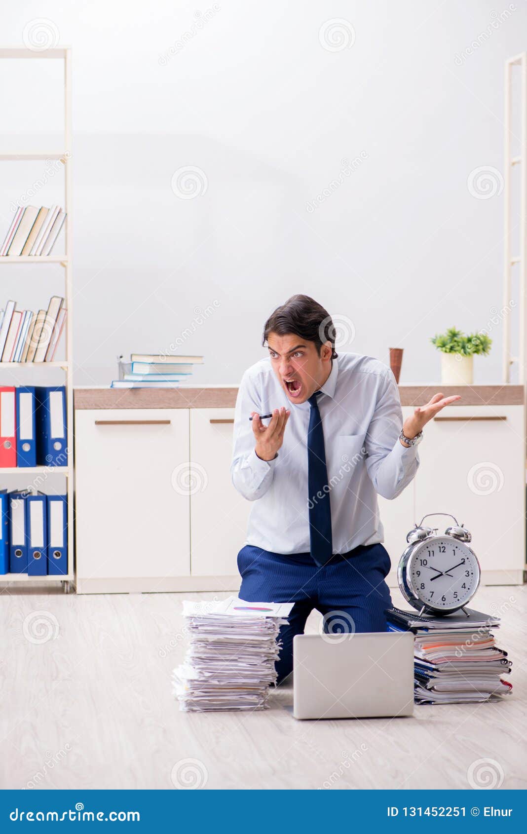 The Extremely Busy Employee Working in the Office Stock Image - Image ...