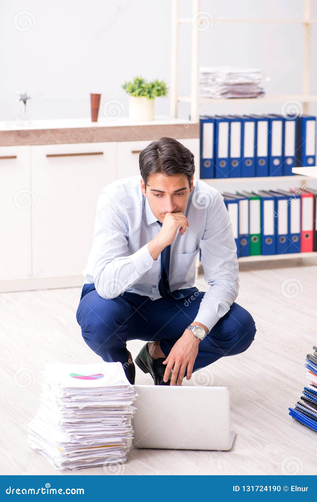 The Extremely Busy Employee Working in the Office Stock Photo - Image ...