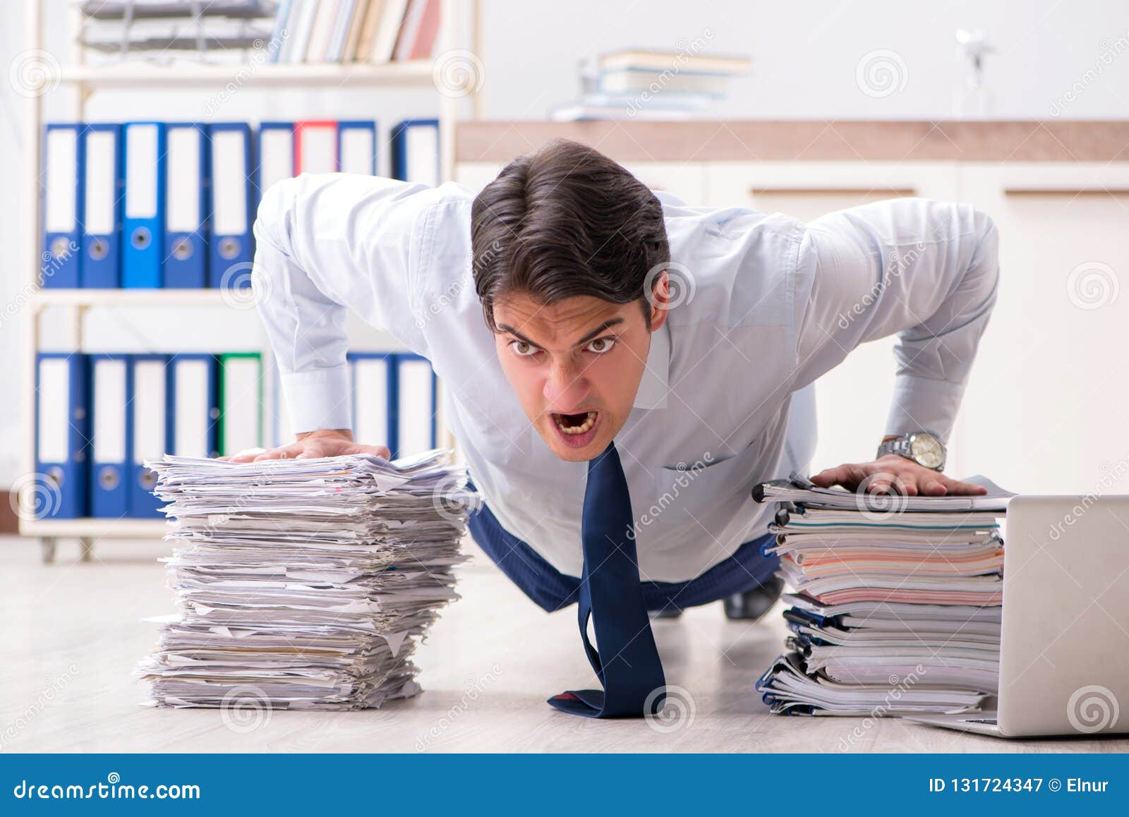 The Extremely Busy Employee Working in the Office Stock Image - Image ...