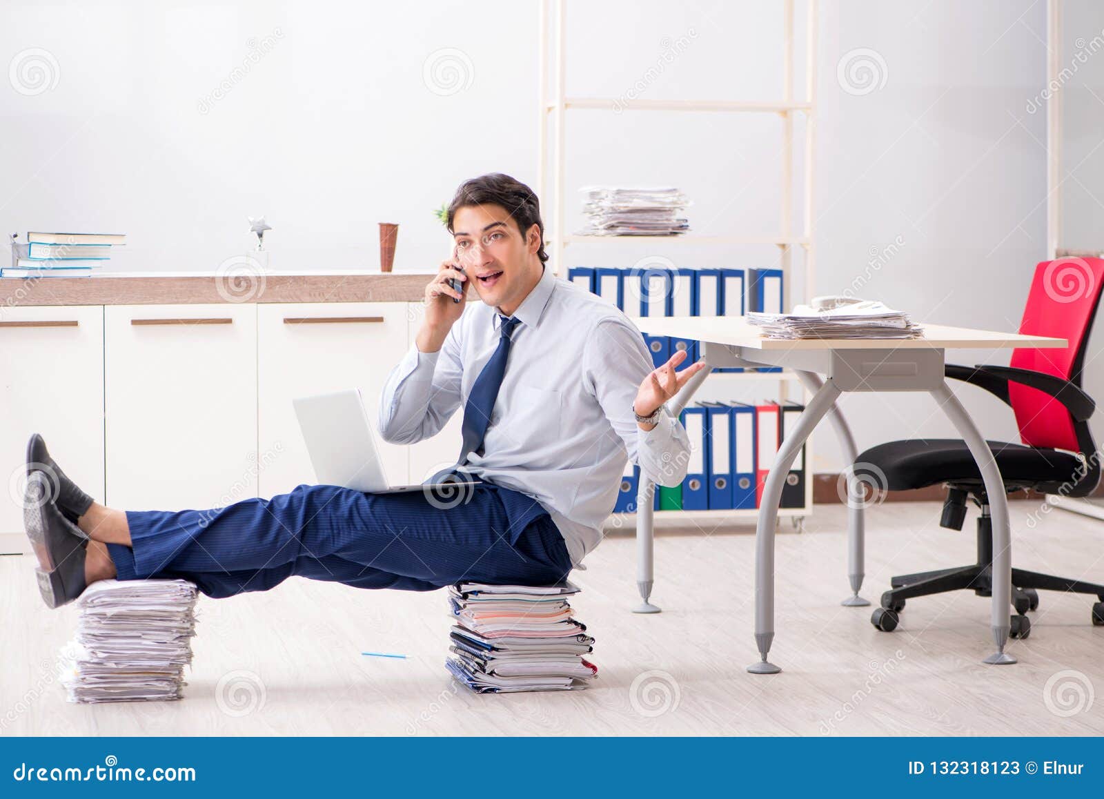 The Extremely Busy Employee Working in the Office Stock Image - Image ...