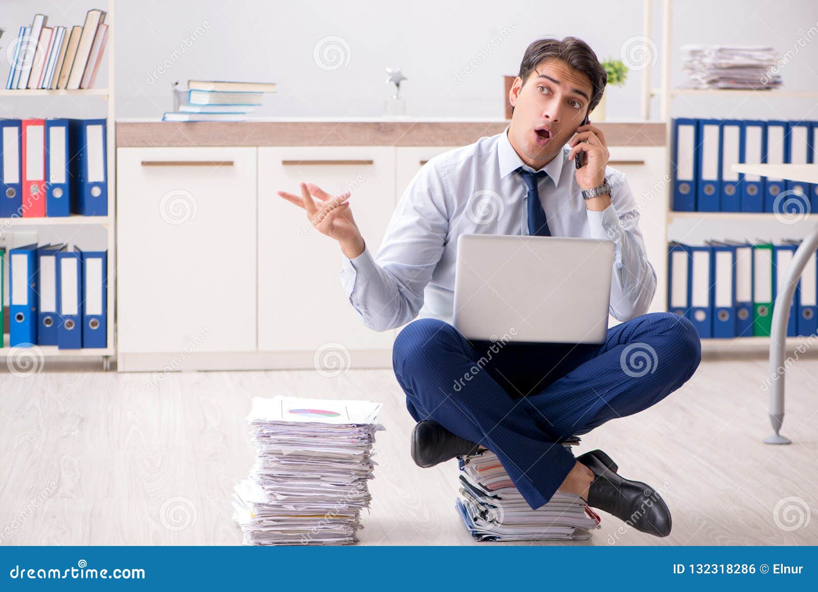 The Extremely Busy Employee Working in the Office Stock Photo - Image ...