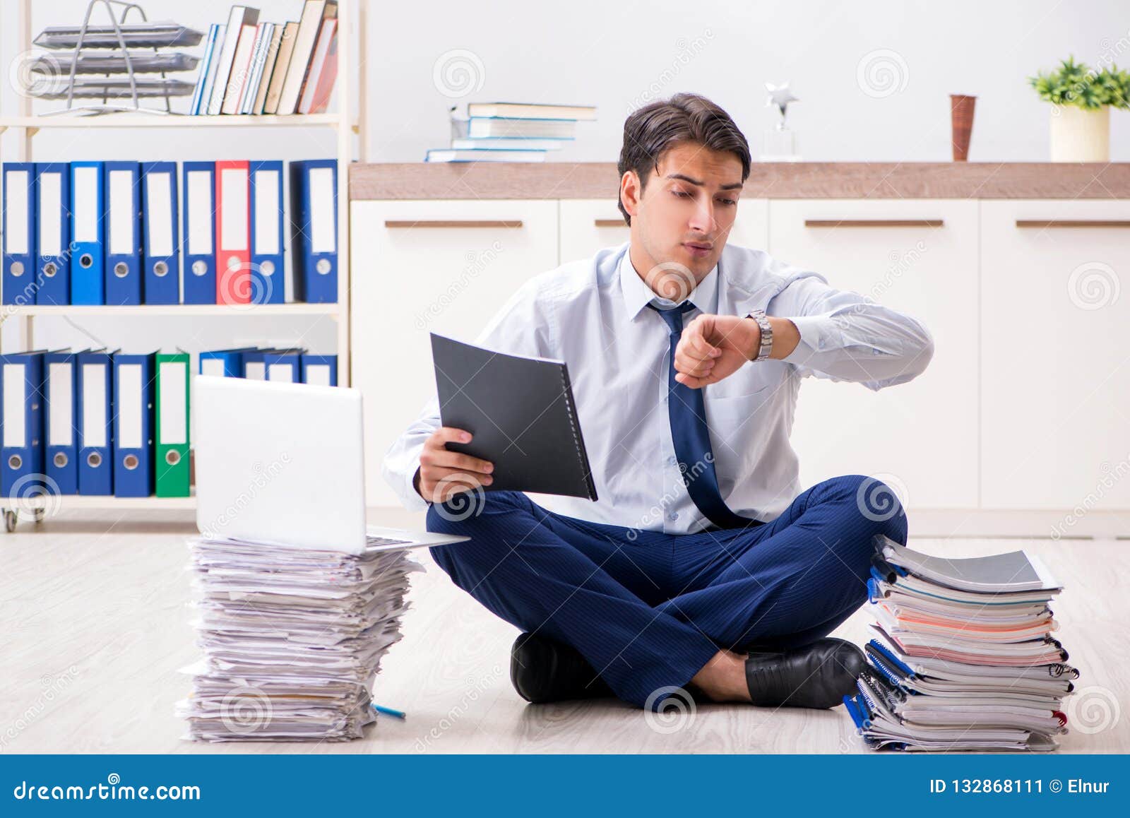 The Extremely Busy Employee Working in the Office Stock Image - Image ...