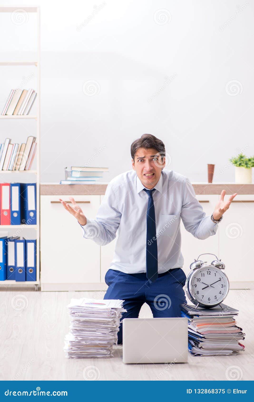 The Extremely Busy Employee Working in the Office Stock Image - Image ...