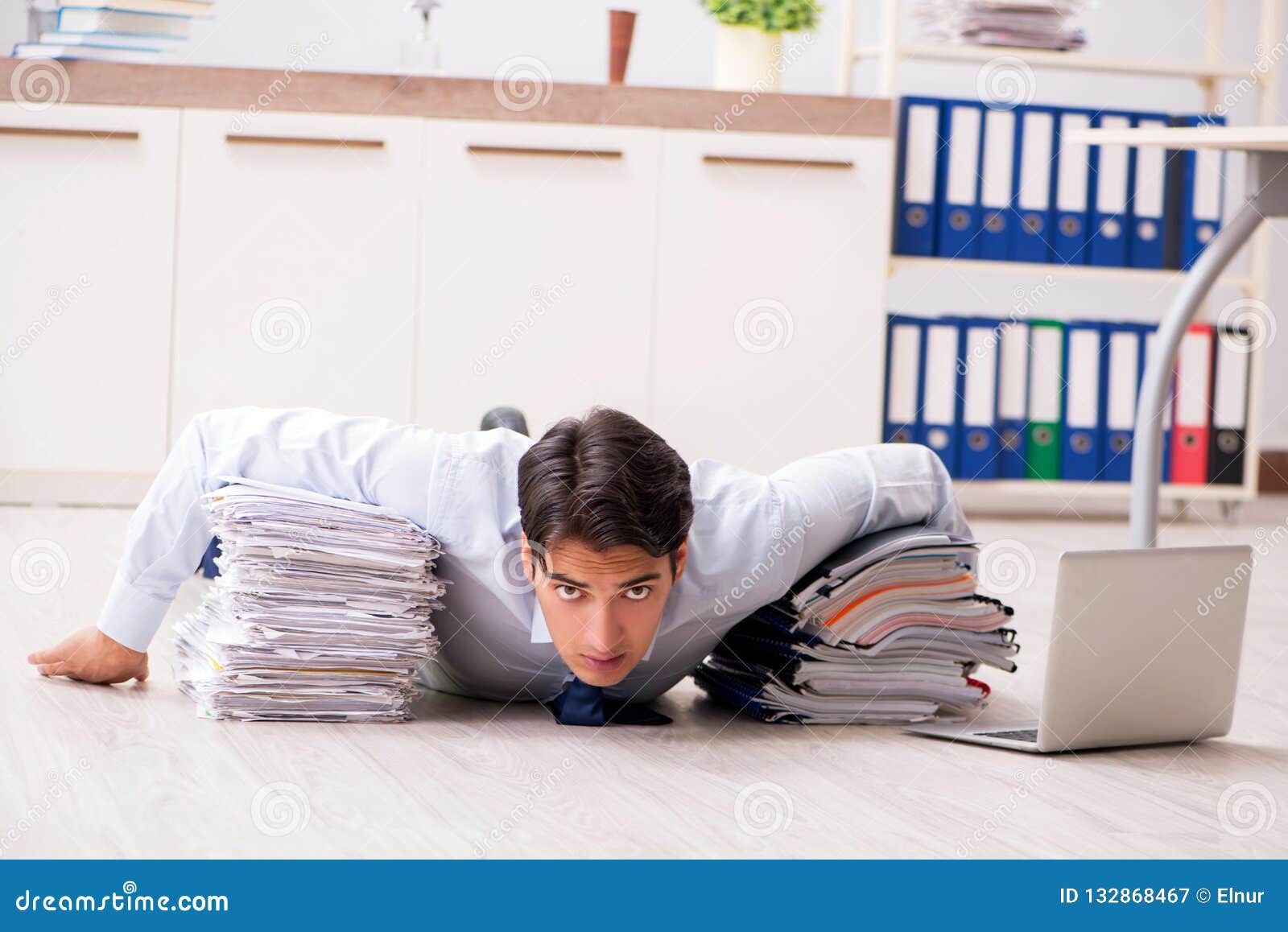 The Extremely Busy Employee Working in the Office Stock Image - Image ...