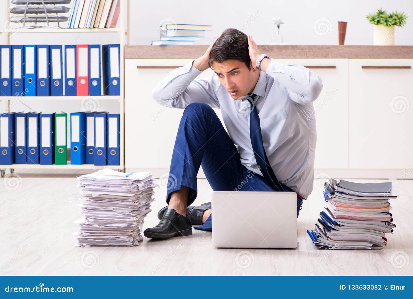 The Extremely Busy Employee Working in the Office Stock Photo - Image ...