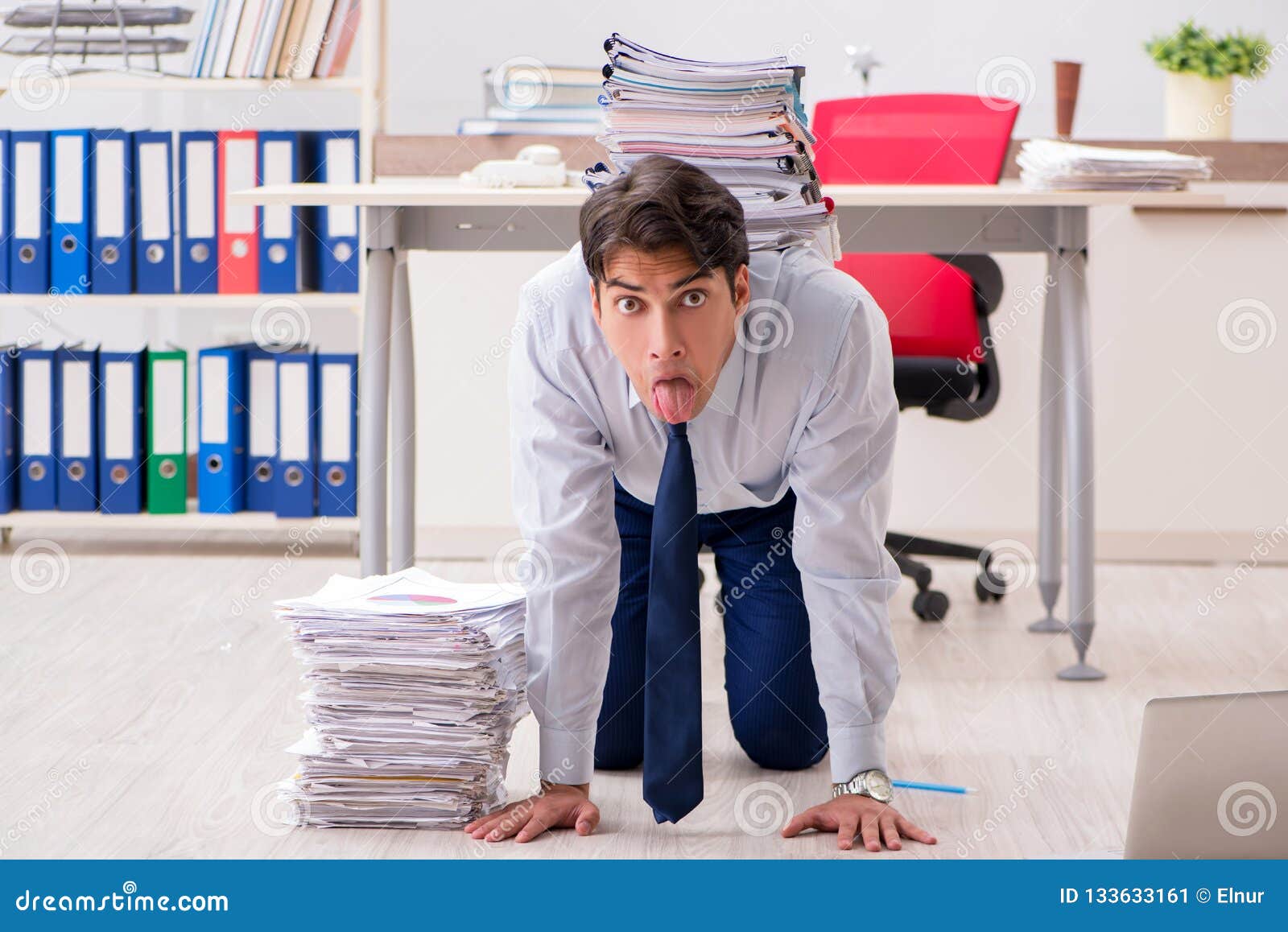 The Extremely Busy Employee Working in the Office Stock Image - Image ...