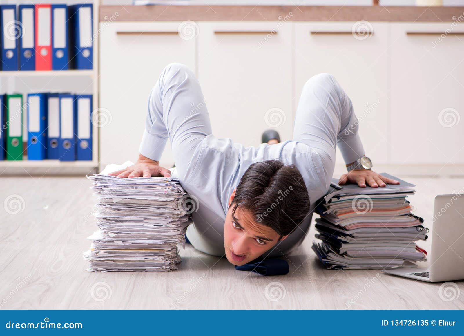 The Extremely Busy Employee Working in the Office Stock Image - Image ...