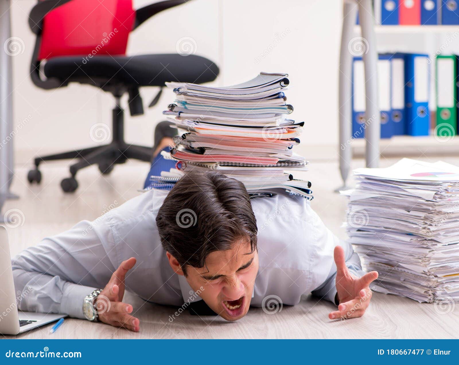 Extremely Busy Employee Working in the Office Stock Image - Image of ...