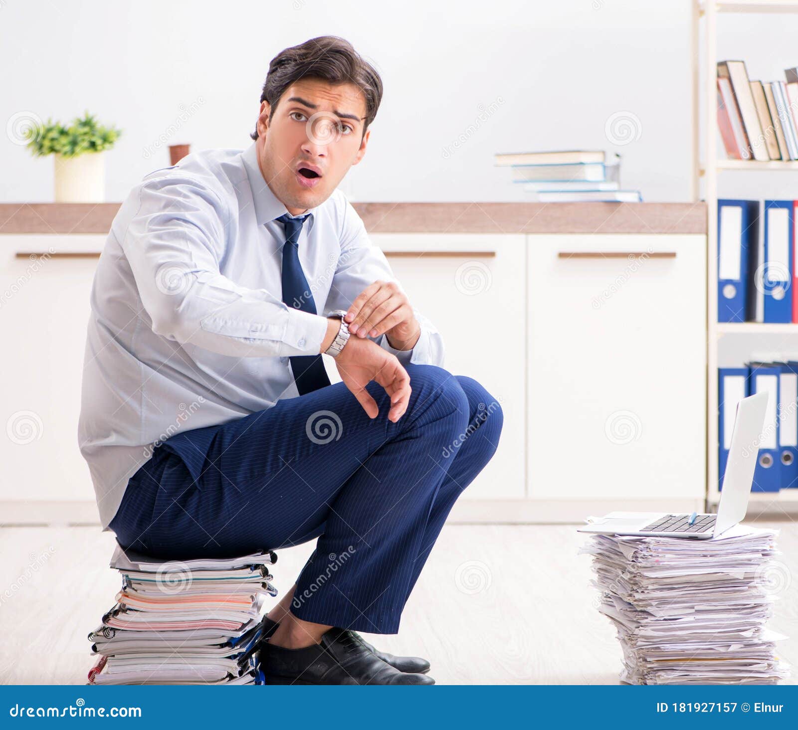 Extremely Busy Employee Working in the Office Stock Image - Image of ...