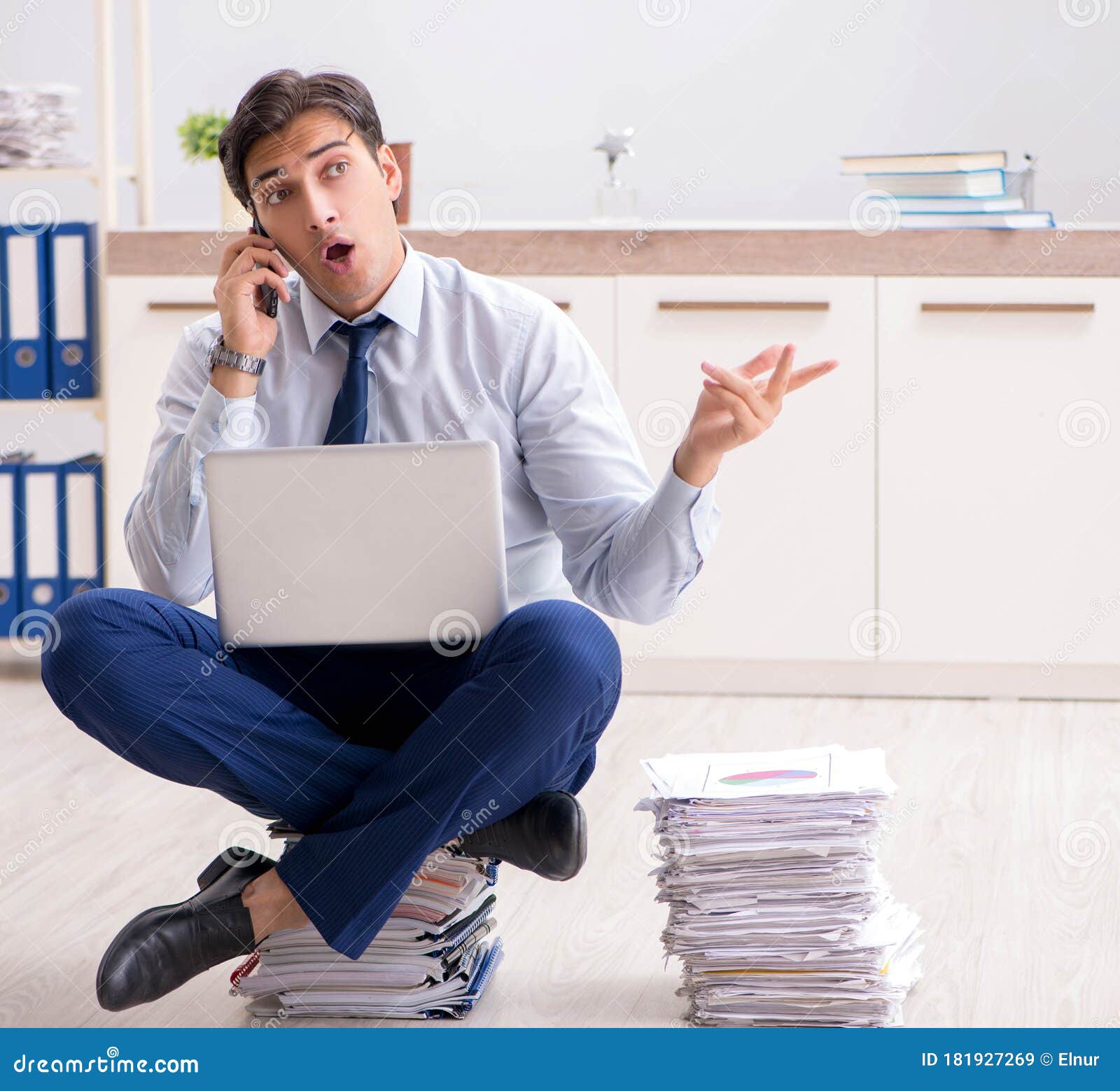 Extremely Busy Employee Working in the Office Stock Image - Image of ...