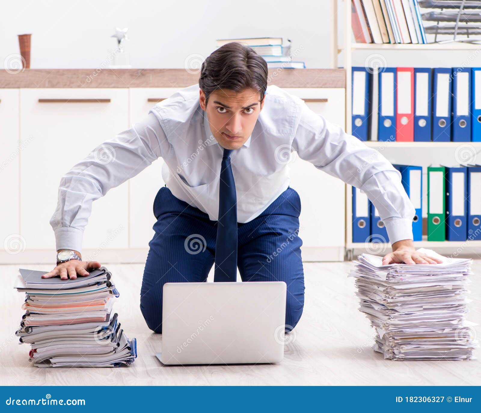 Extremely Busy Employee Working in the Office Stock Image - Image of ...