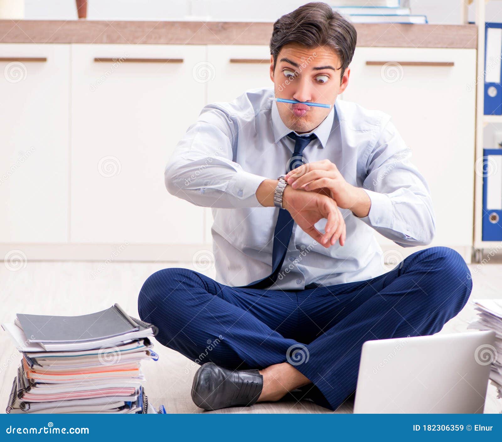 Extremely Busy Employee Working in the Office Stock Image - Image of ...