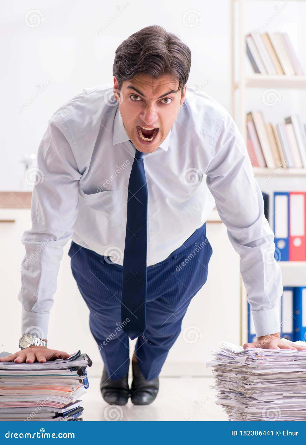Extremely Busy Employee Working in the Office Stock Image - Image of ...