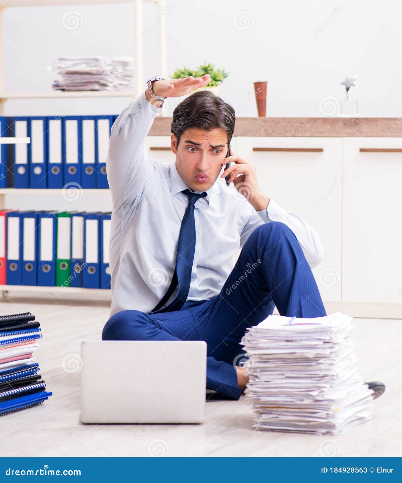 Extremely Busy Employee Working in the Office Stock Image - Image of ...