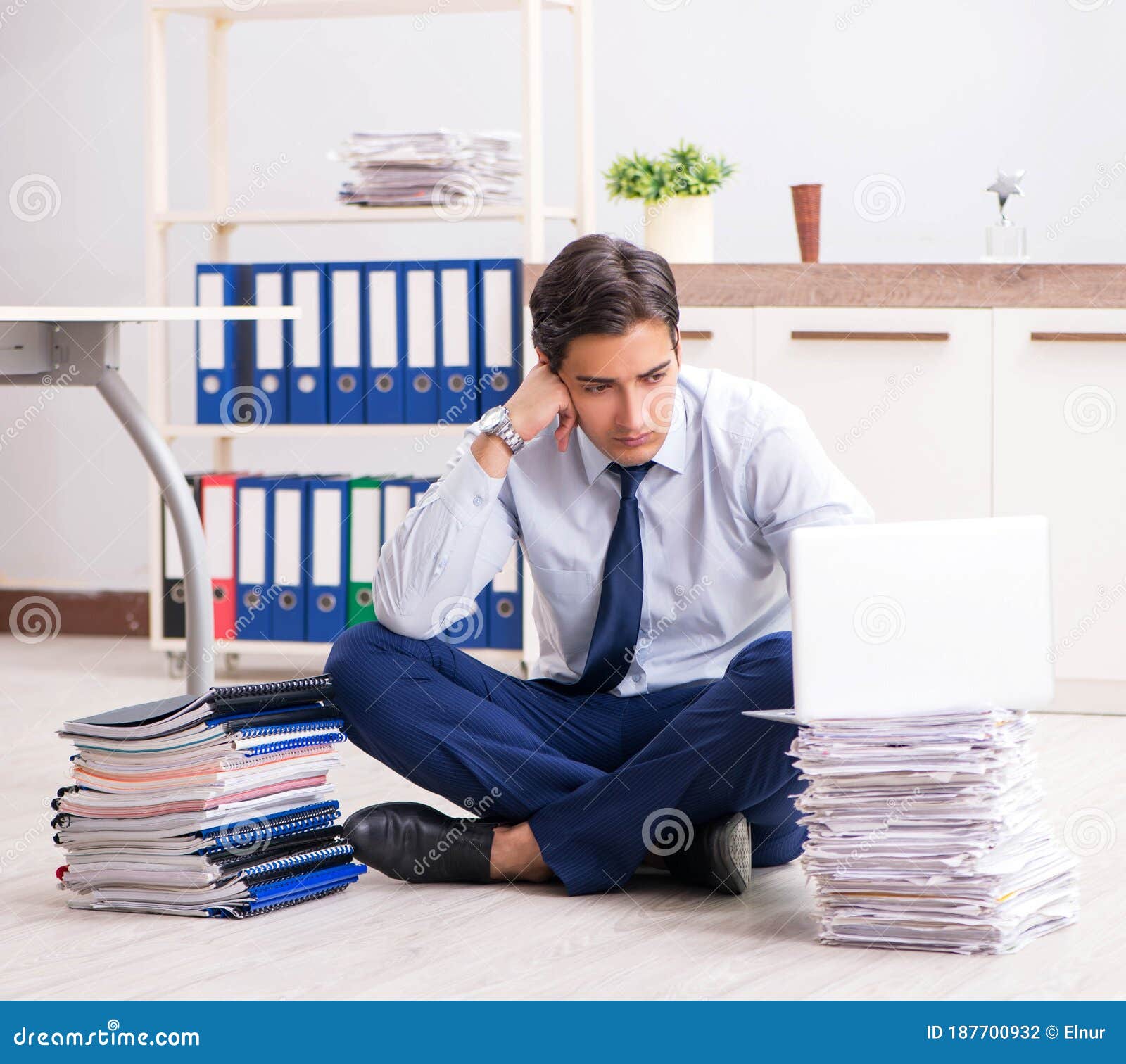 Extremely Busy Employee Working in the Office Stock Photo - Image of ...