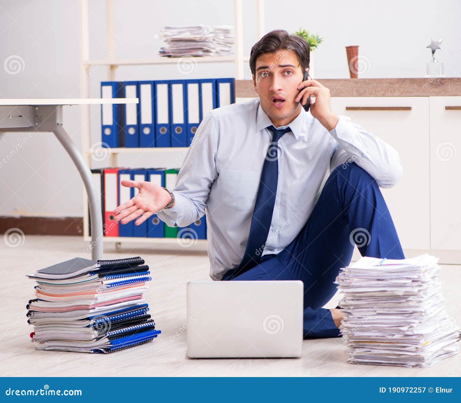 Extremely Busy Employee Working in the Office Stock Image - Image of ...
