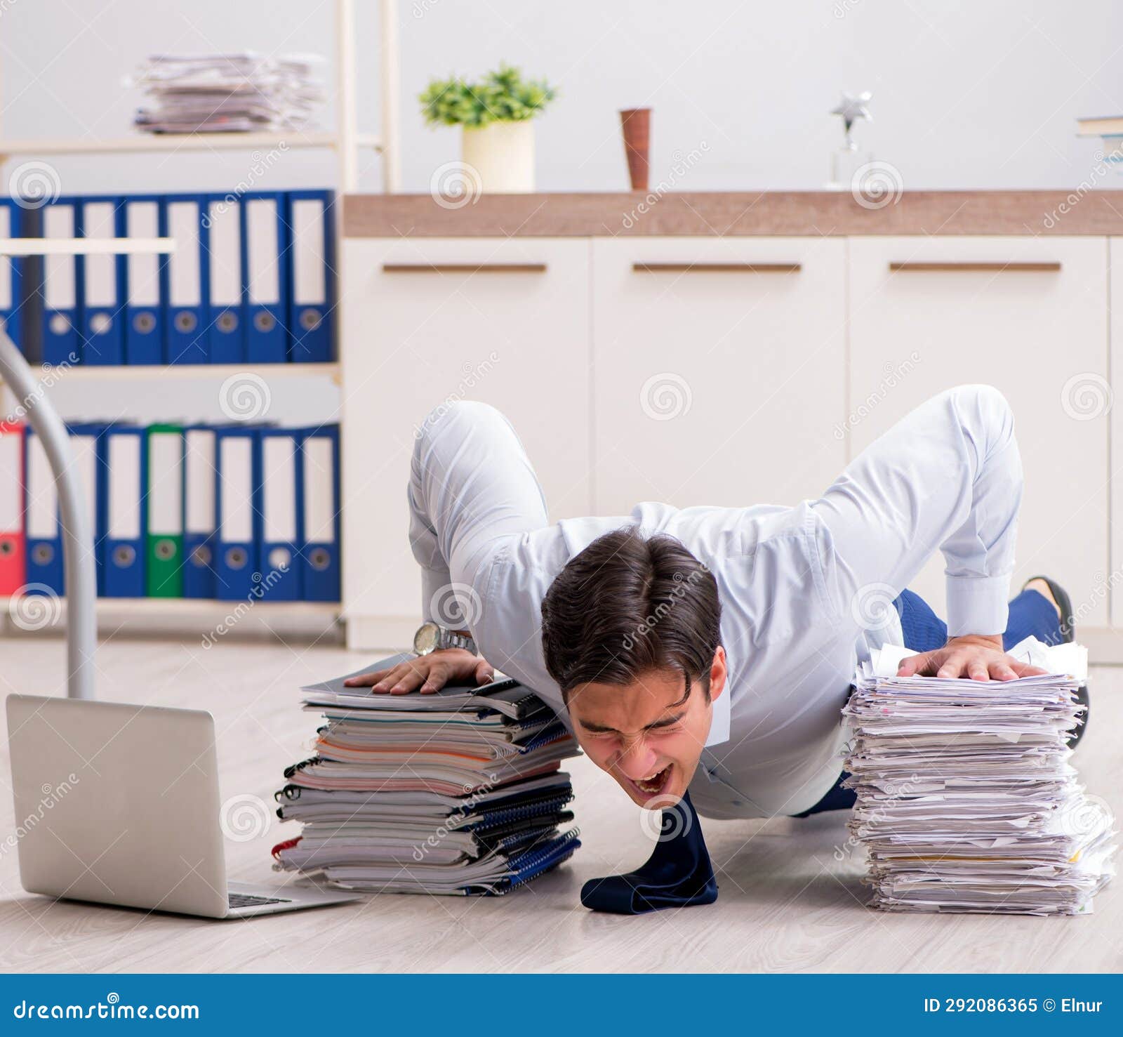 Extremely Busy Employee Working in the Office Stock Image - Image of ...