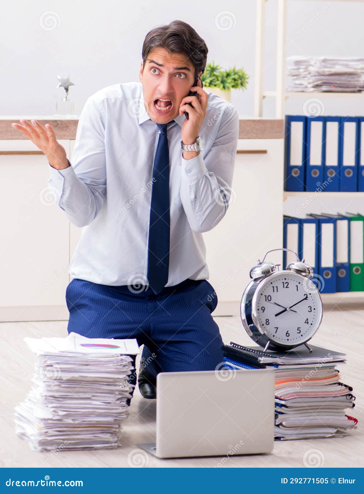 Extremely Busy Employee Working in the Office Stock Image - Image of ...