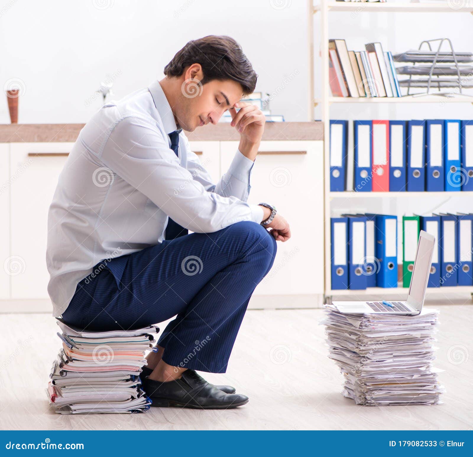 Extremely Busy Employee Working in the Office Stock Image - Image of ...