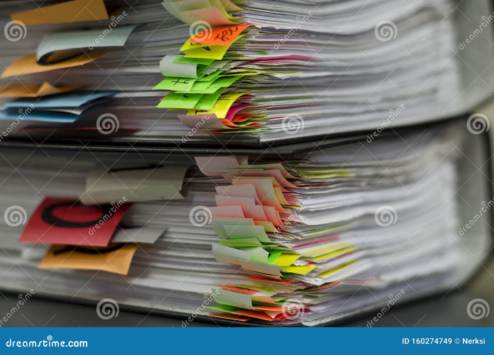 Extremely Close Up Stack Of Documents Folders On Office Desk Waiting To ...