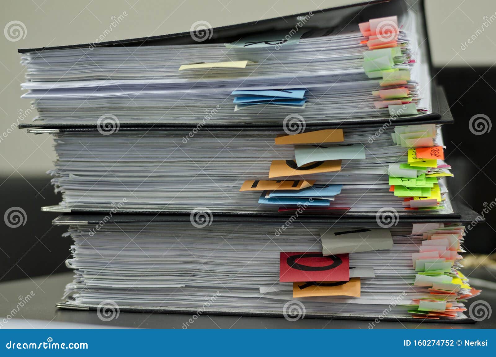 Extremely Close Up Stack Of Documents Folders On Office Desk Waiting To ...