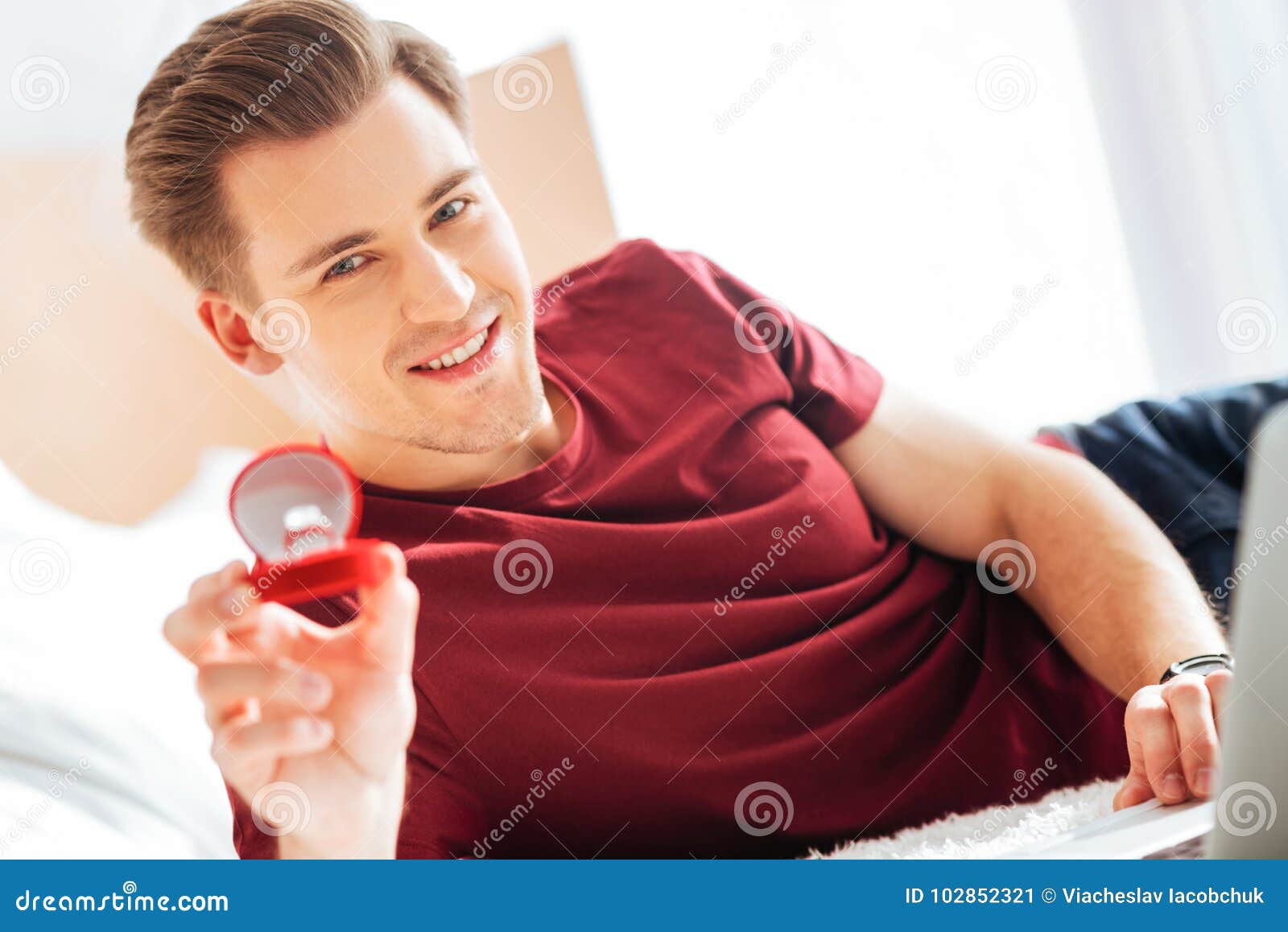 Extremely Happy Guy Showing Proposal Ring into Camera Stock Image ...