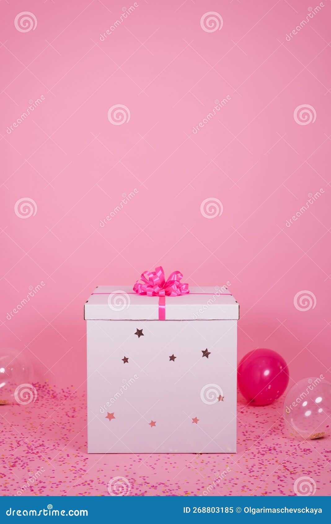 Extremely Huge Birthday Present in the Room with Pink Balloons Stock ...