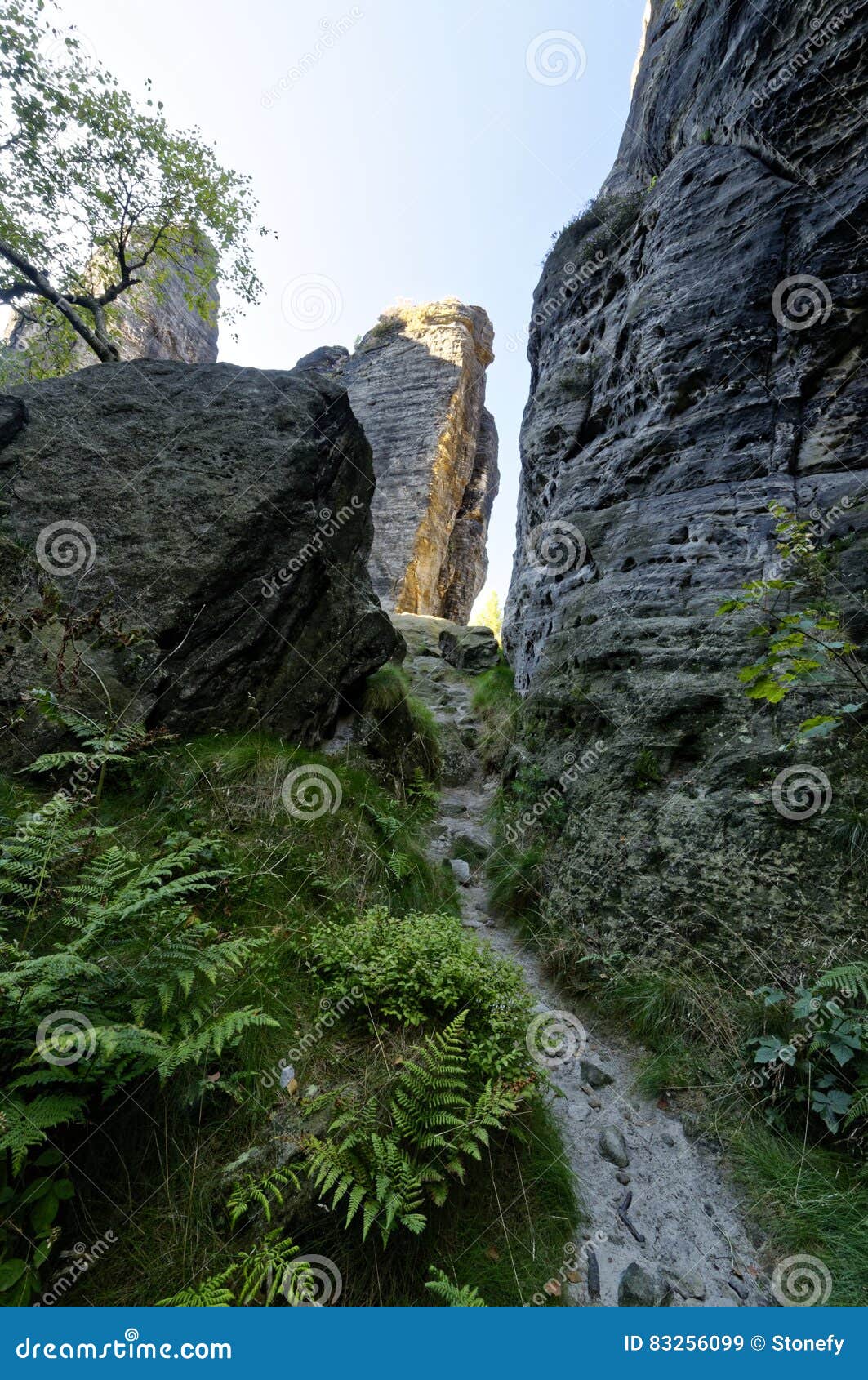 An Extremely Narrow Path Going in between Tall Rock Formations Stock ...