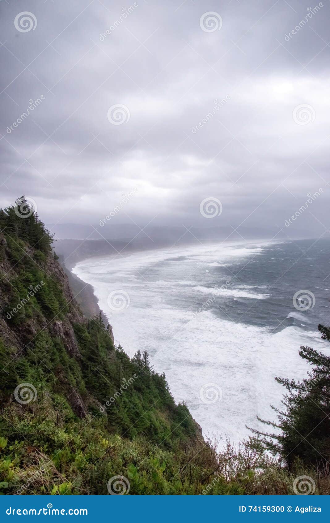 Extremely Windy and Cloudy Day Along Oregon Coast Cliff Stock Photo ...
