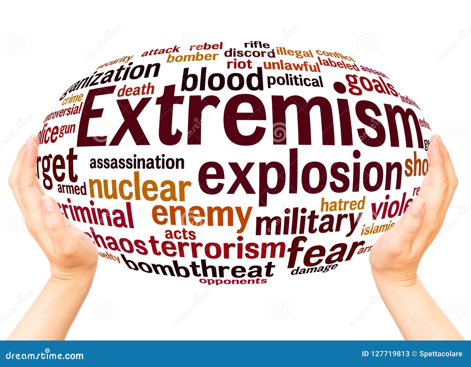 Extremism Word Cloud Hand Sphere Concept Stock Illustration ...