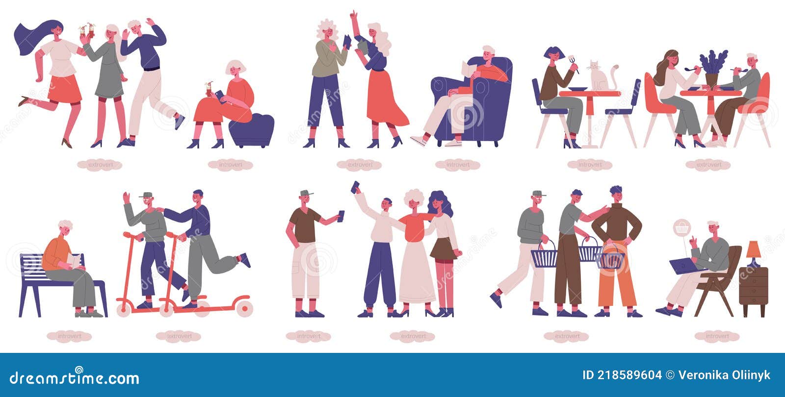 Extrovert And Introvert Characters. Sociable And Uncommunicative ...