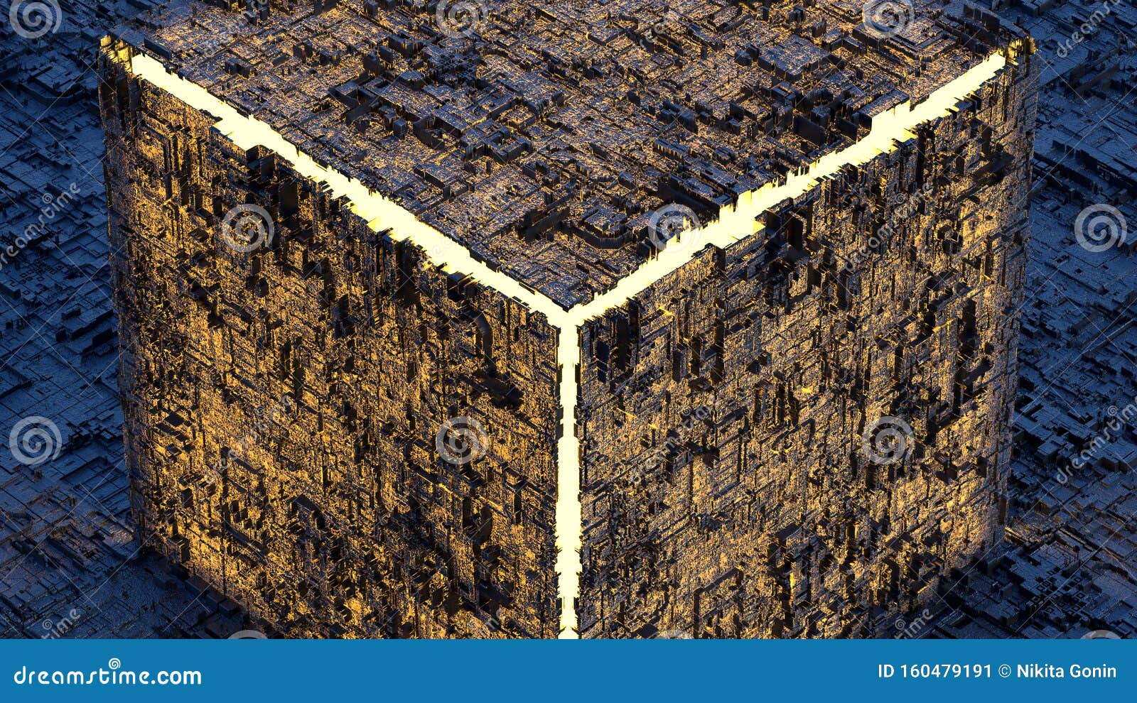 Extruded Blocks on Technical Circuit 3D Rendering Stock Illustration ...