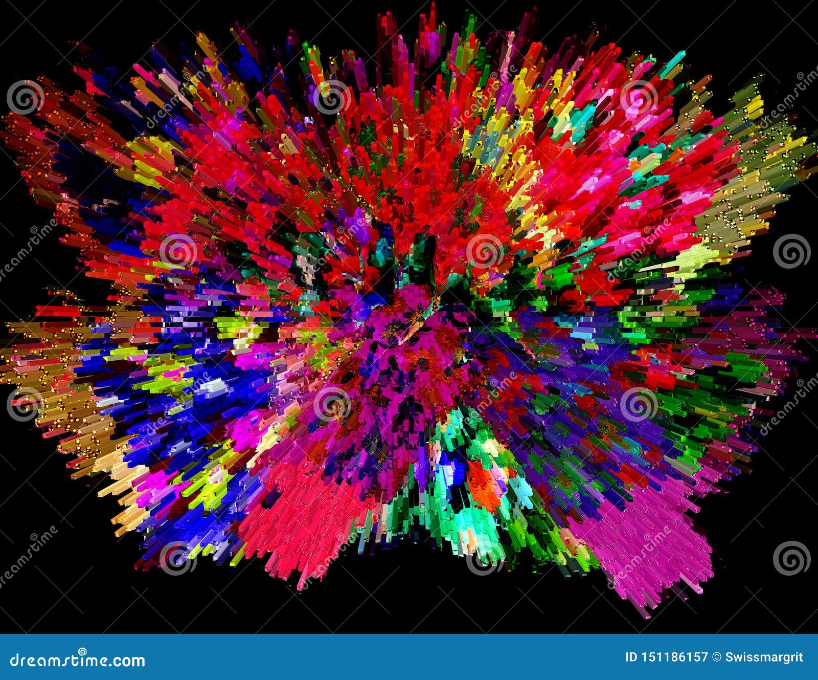 Extruded Burst of Colours on a Black Background Stock Illustration ...