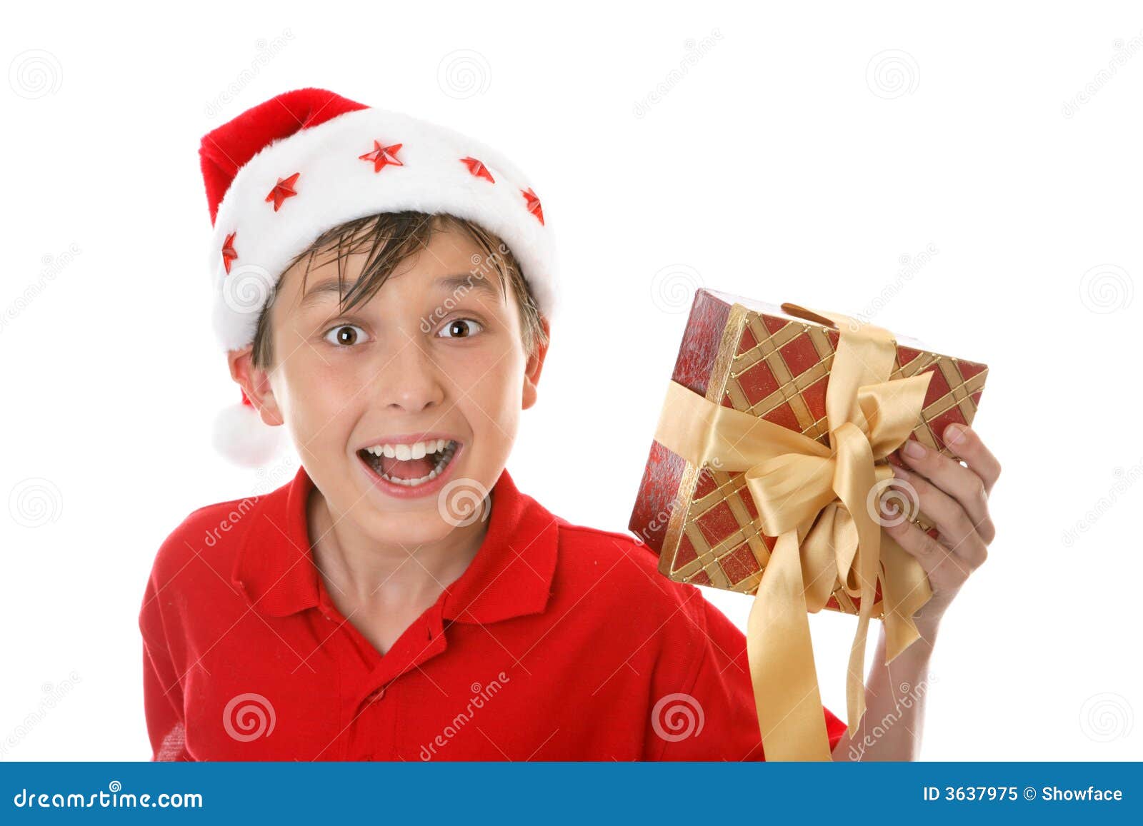 Exuberant Child with Christmas Gift Stock Image - Image of santa, male ...
