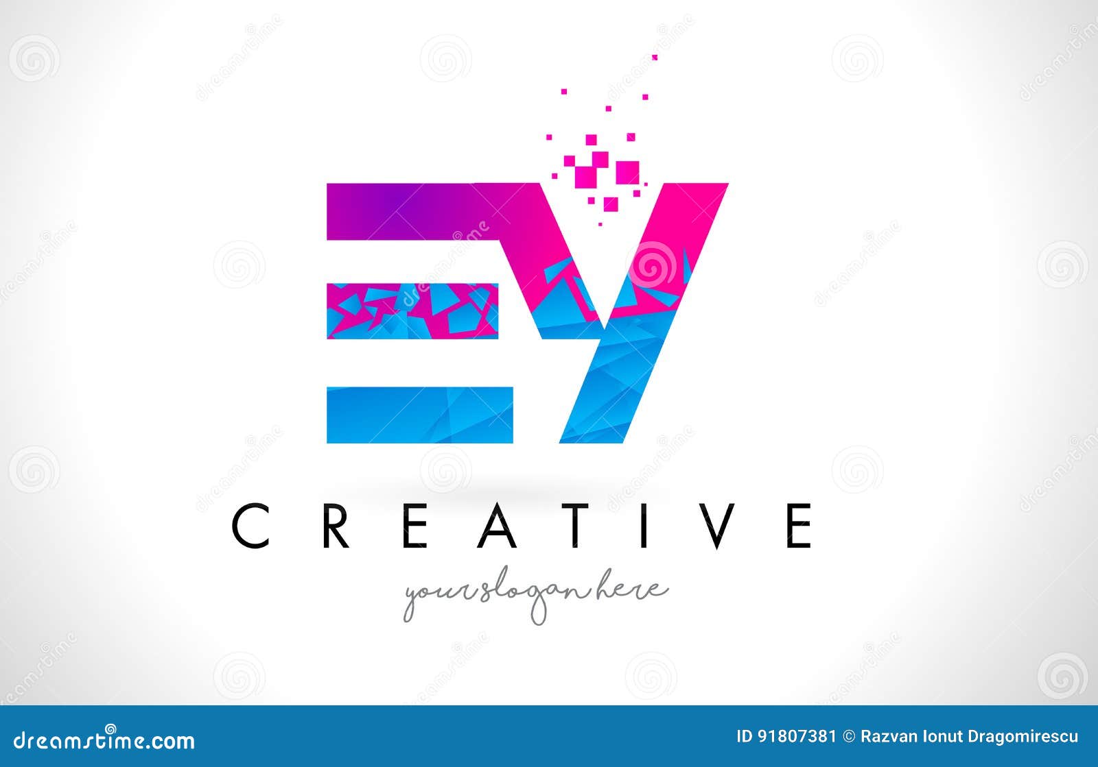 EY E Y Letter Logo With Shattered Broken Blue Pink Texture Design ...