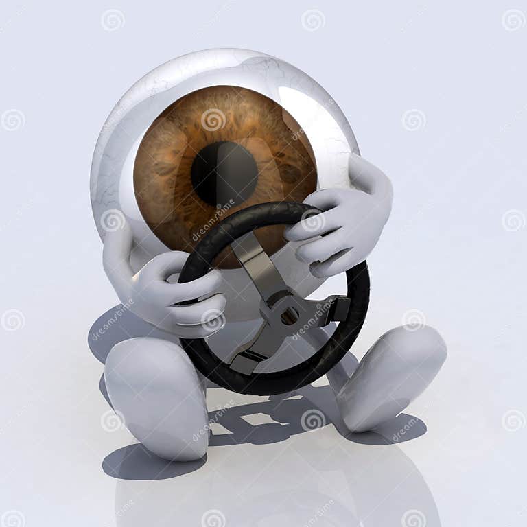 Eye with Arms and Steering Wheel Ca Stock Illustration - Illustration ...