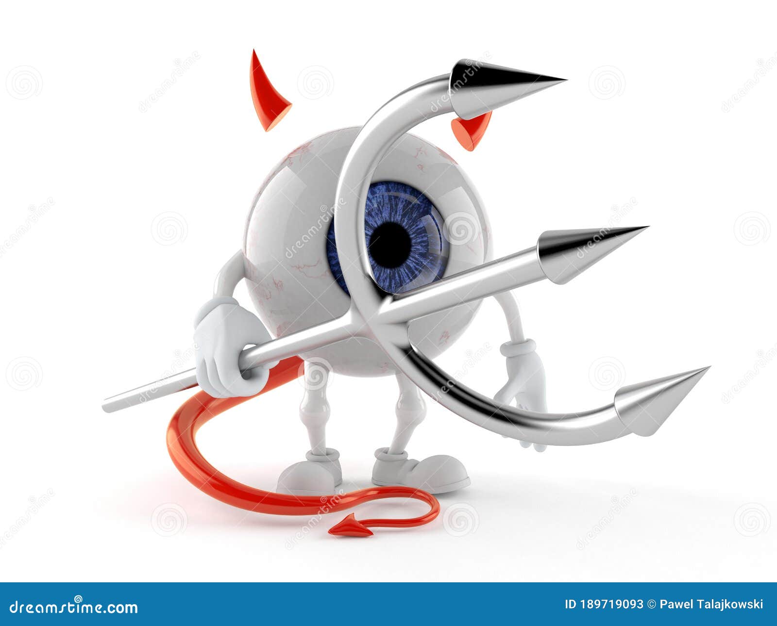 Eye Ball Character with Devil Horns and Pitchfork Stock Illustration ...