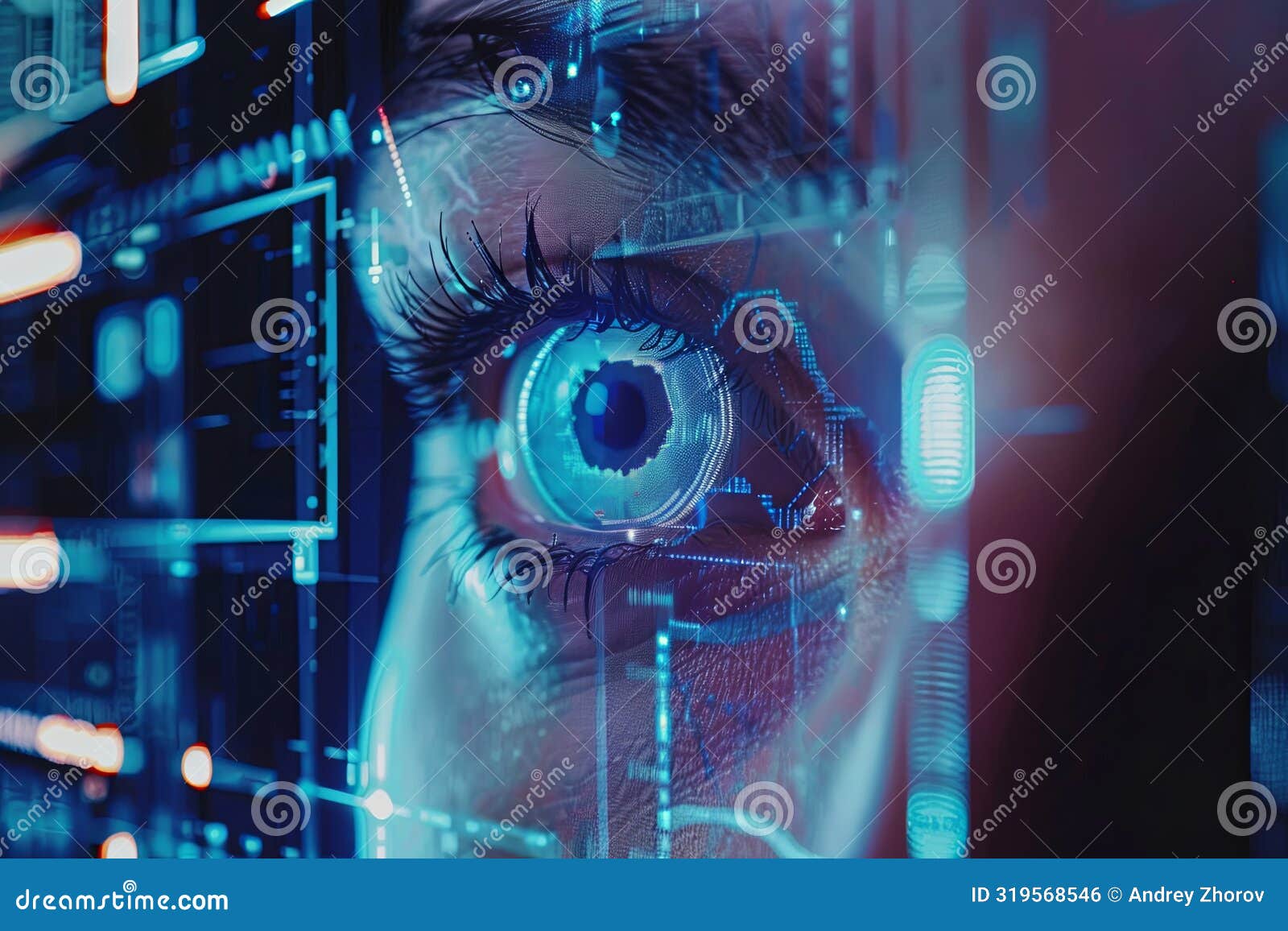 An Eye is Being Scanned by a High-tech Biometric System in a Futuristic ...