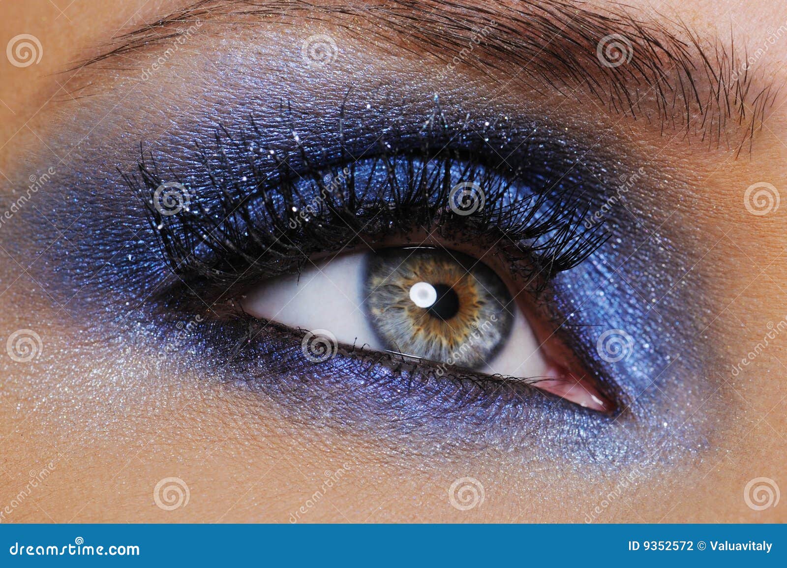 Eye with Bright Blue Eyeshadow Stock Photo - Image of close, white: 9352572