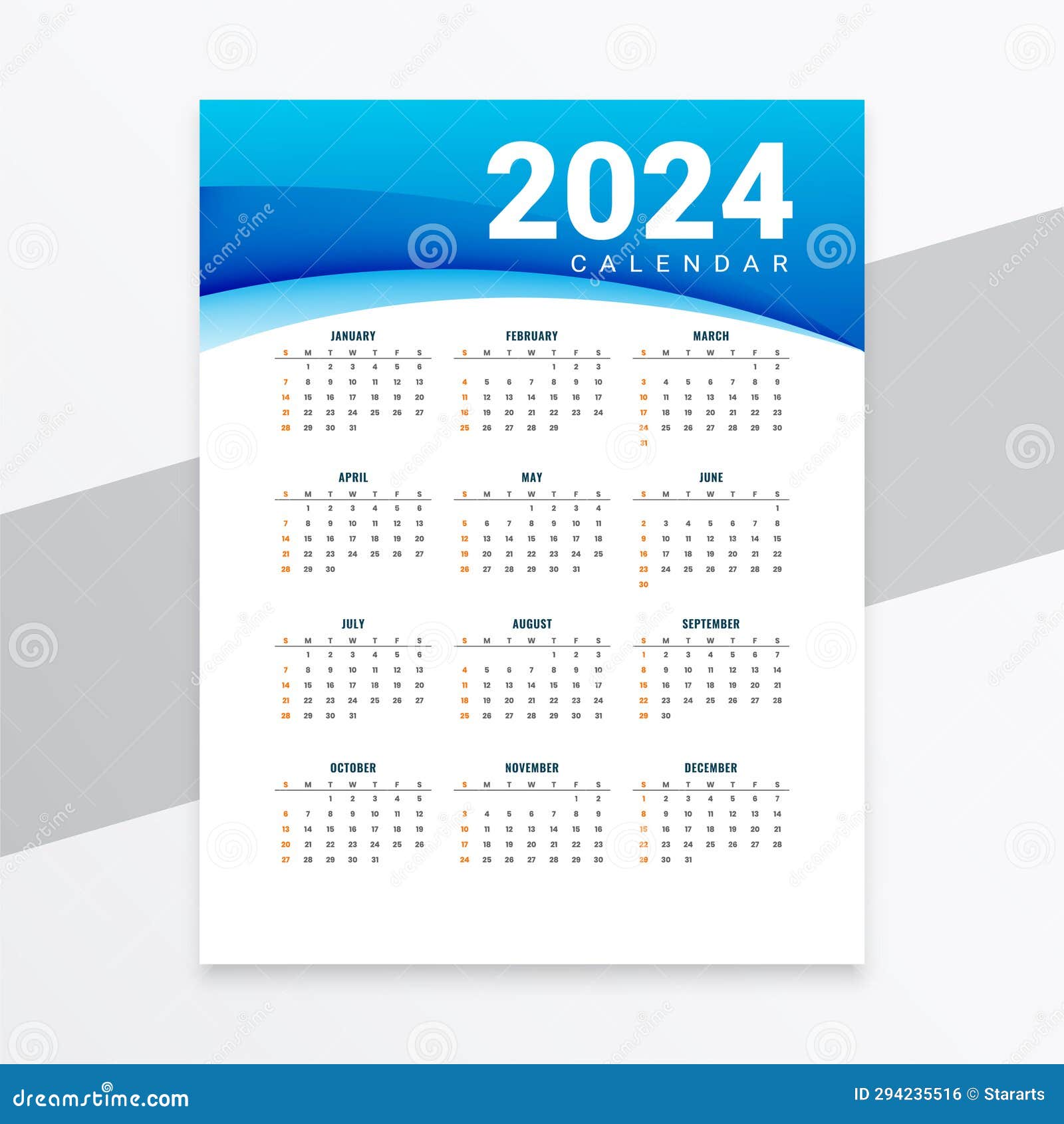 Eye Catching 2024 Annual Wall Calendar Layout for Workspace Stock ...