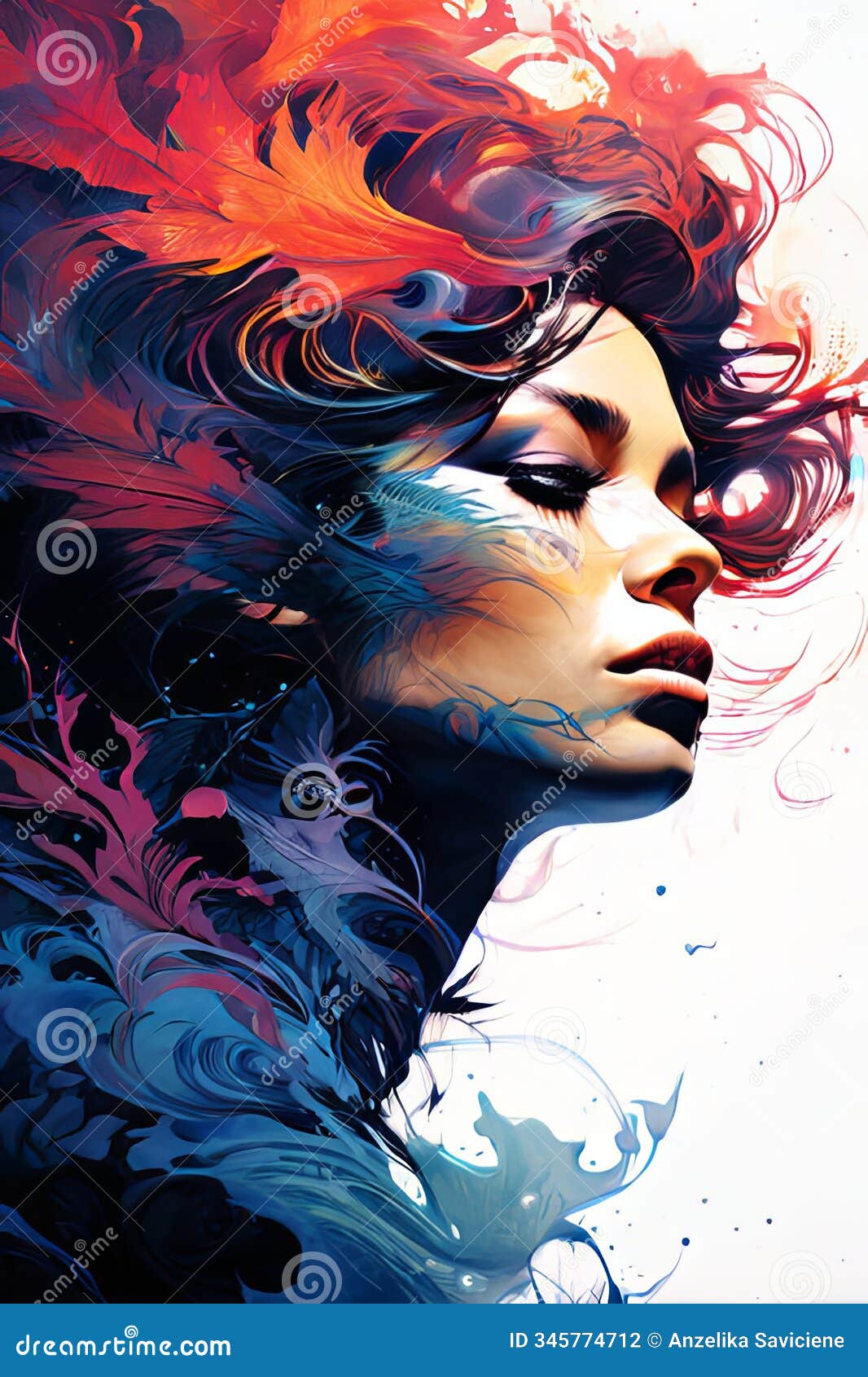 Eye Catching Artwork Showcasing Womans Profile Surrounded by Bold ...