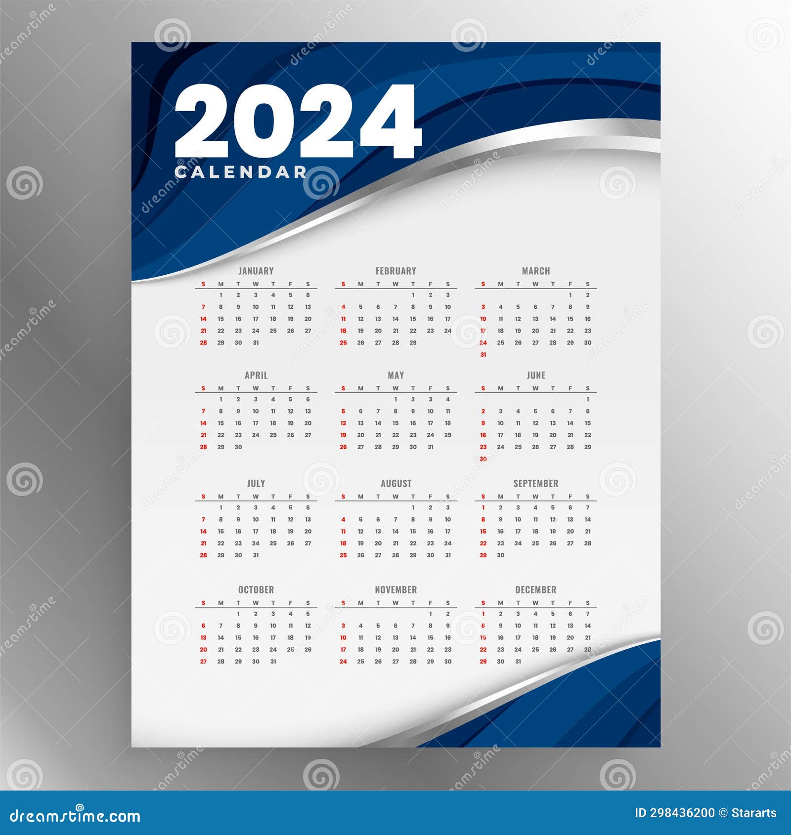 Eye Catching 2024 Business English Calendar Layout Schedule Annual Task ...