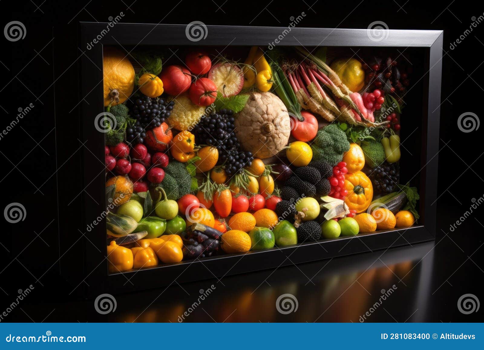 Eye-catching Display of Fruits and Vegetables in Shadow Box Frame Stock ...