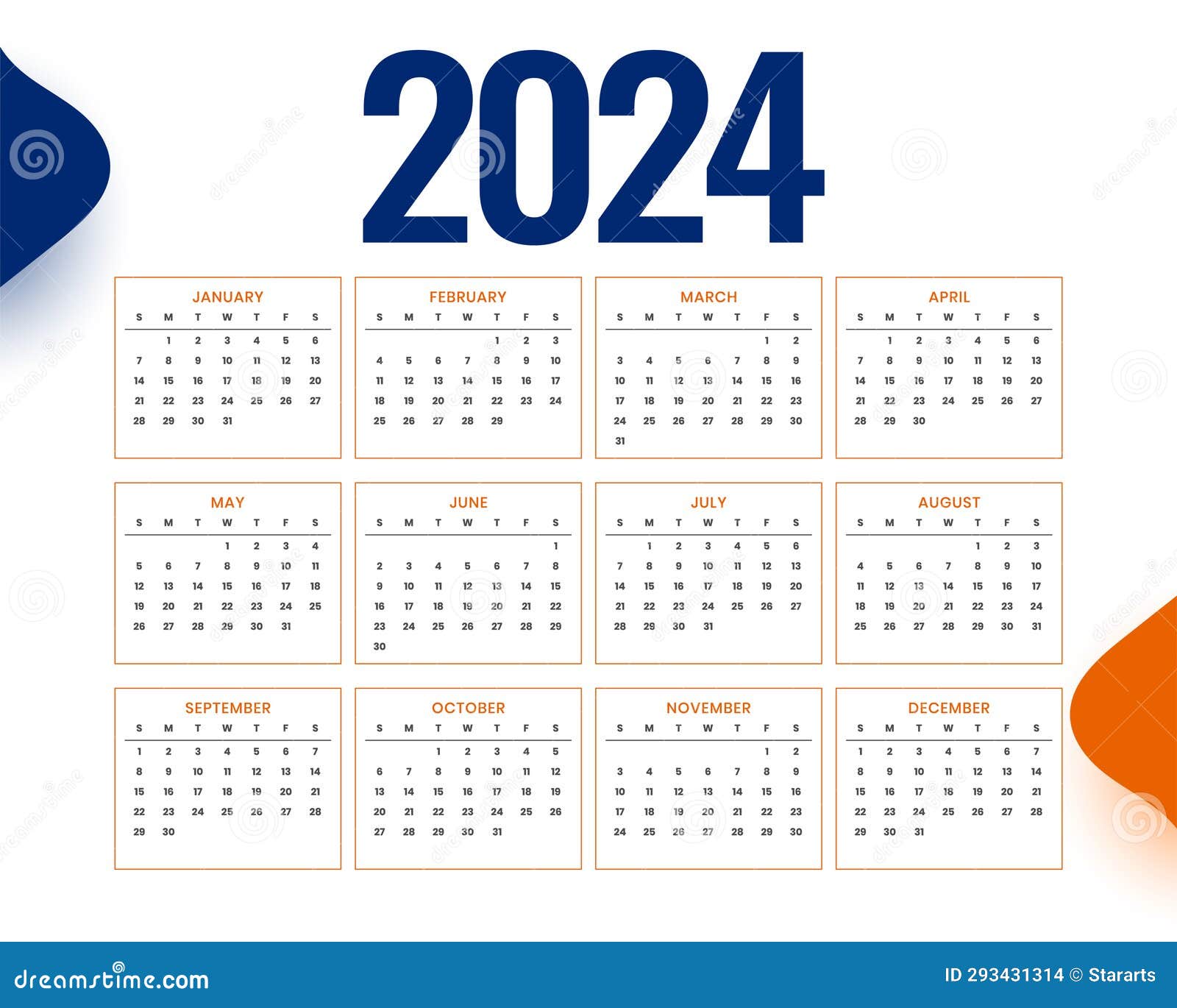 Eye Catching 2024 English Calendar Template a Printable Design Stock ...
