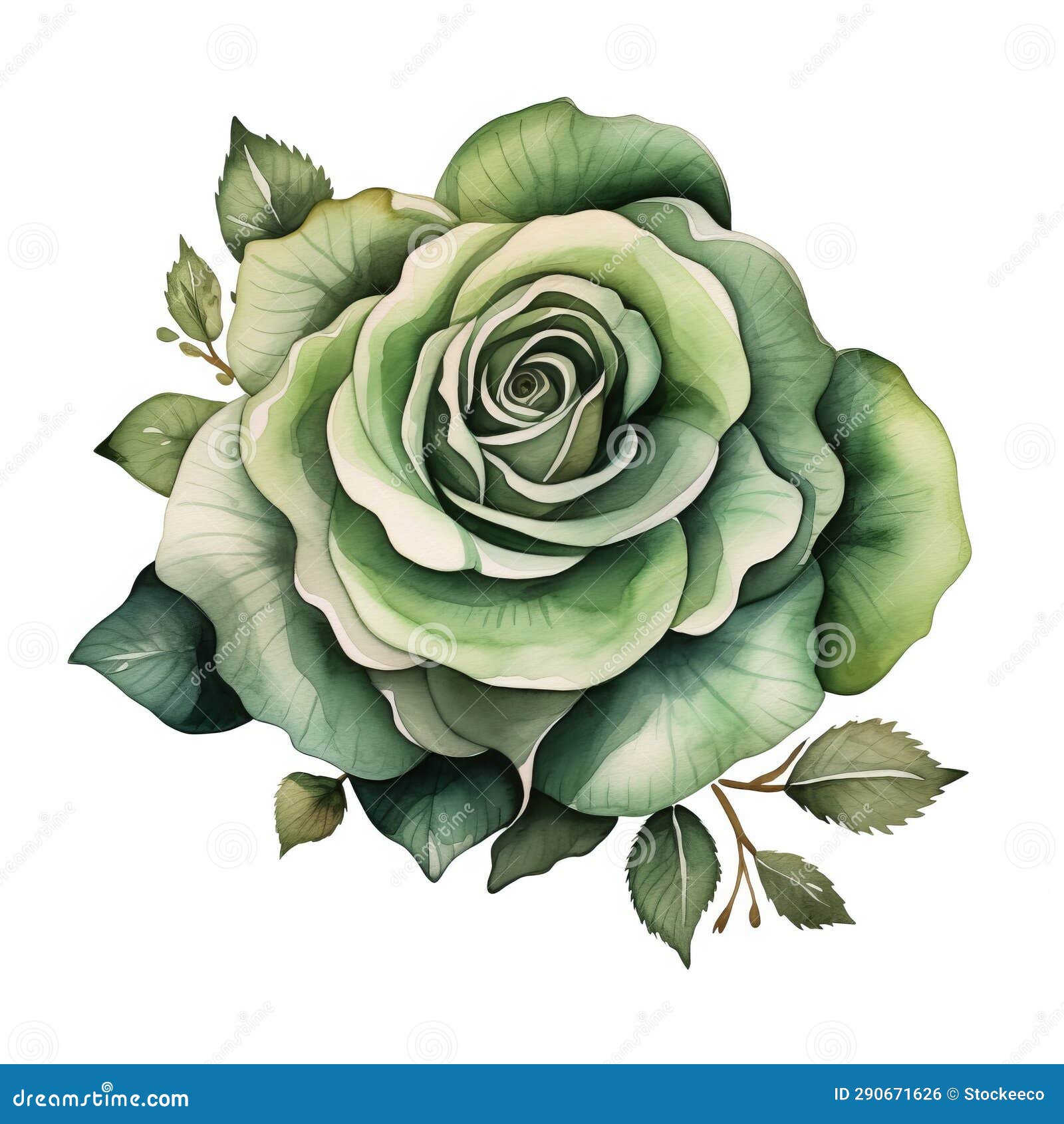 Eye-catching Green Rose Illustration on White Background Stock ...
