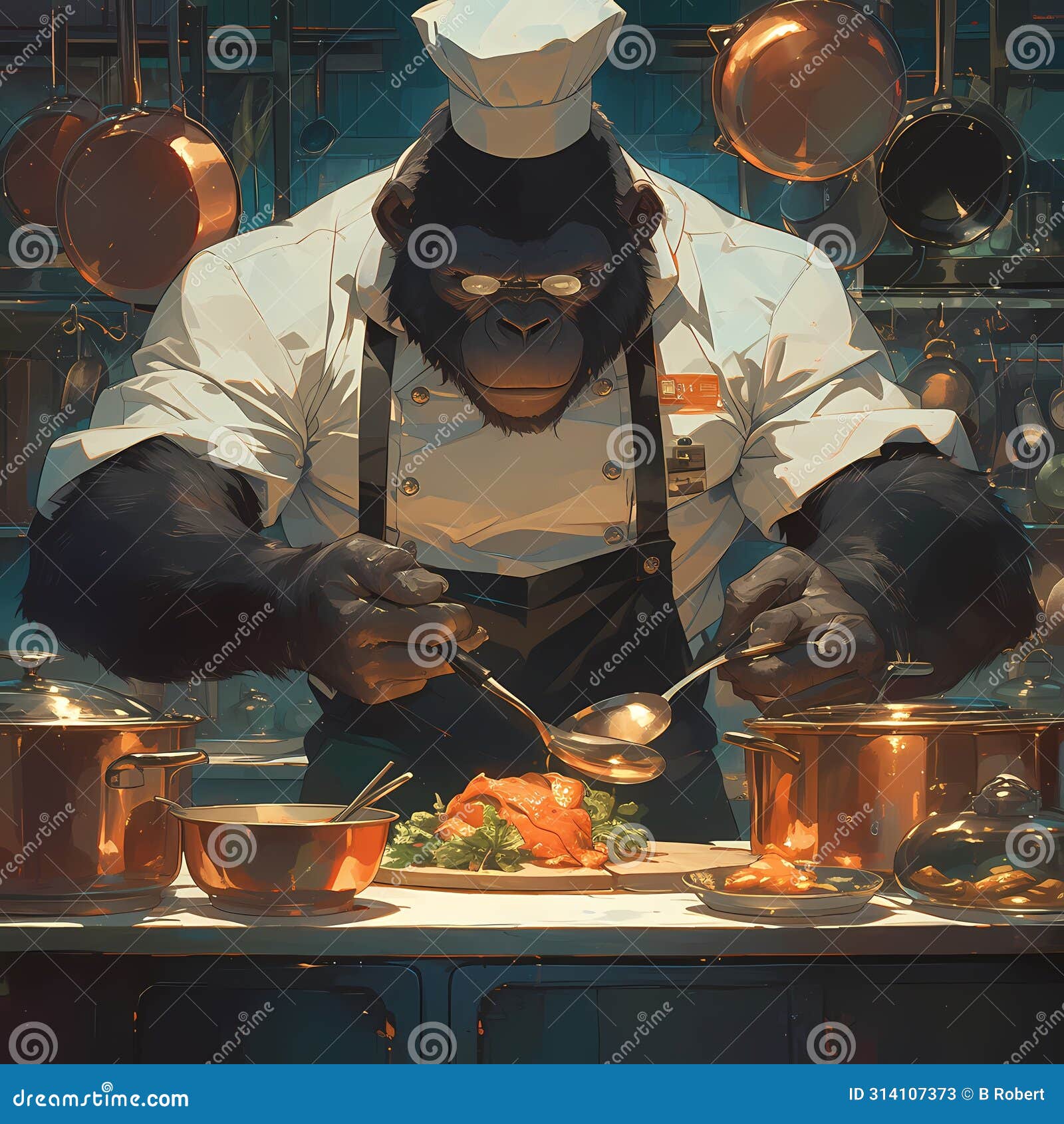Gourmet Chef Monkey in Action Stock Illustration - Illustration of ...